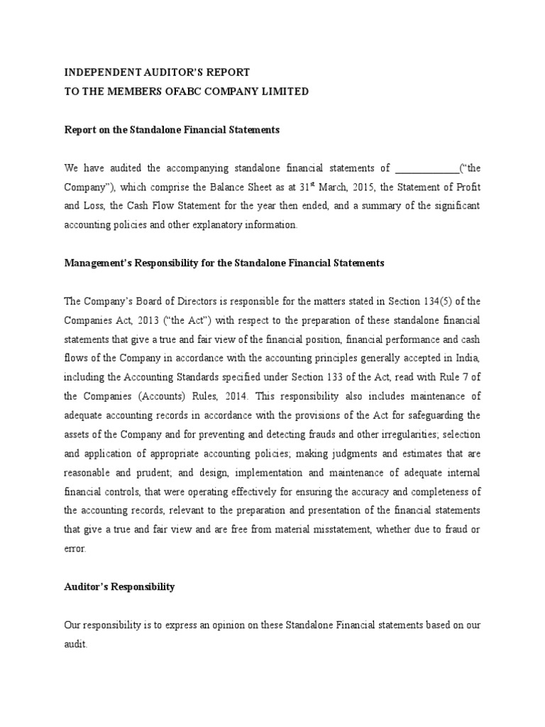 Independent Auditor'S Report To The Members Ofabc Company Limited | PDF ...