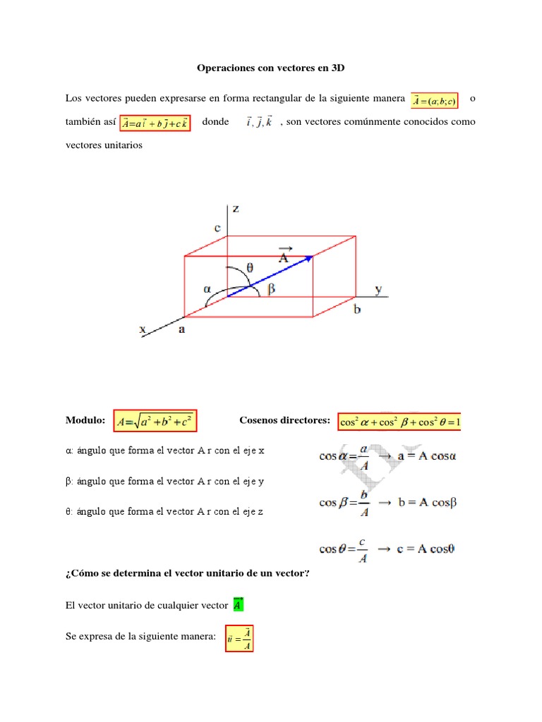 Operaciones Con Vectores en 3D | PDF | Vector Euclidiano | Análisis ...