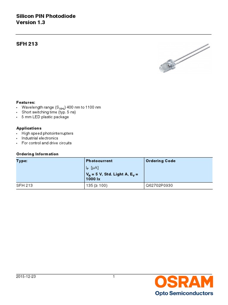 SFH 213 Datasheet | Download Free PDF | Electrical Components ...