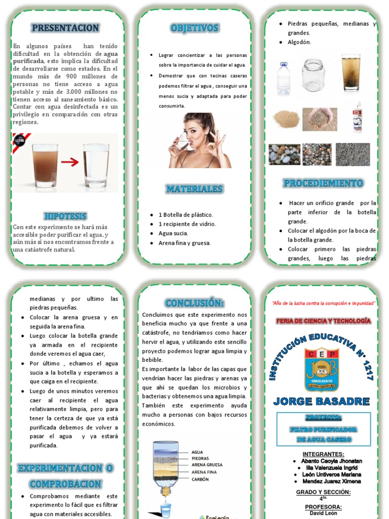 TRIPTICO - Filtro Purificador de Agua Casero-JORGE BASADRE 2019 | PDF | Botella | Agua