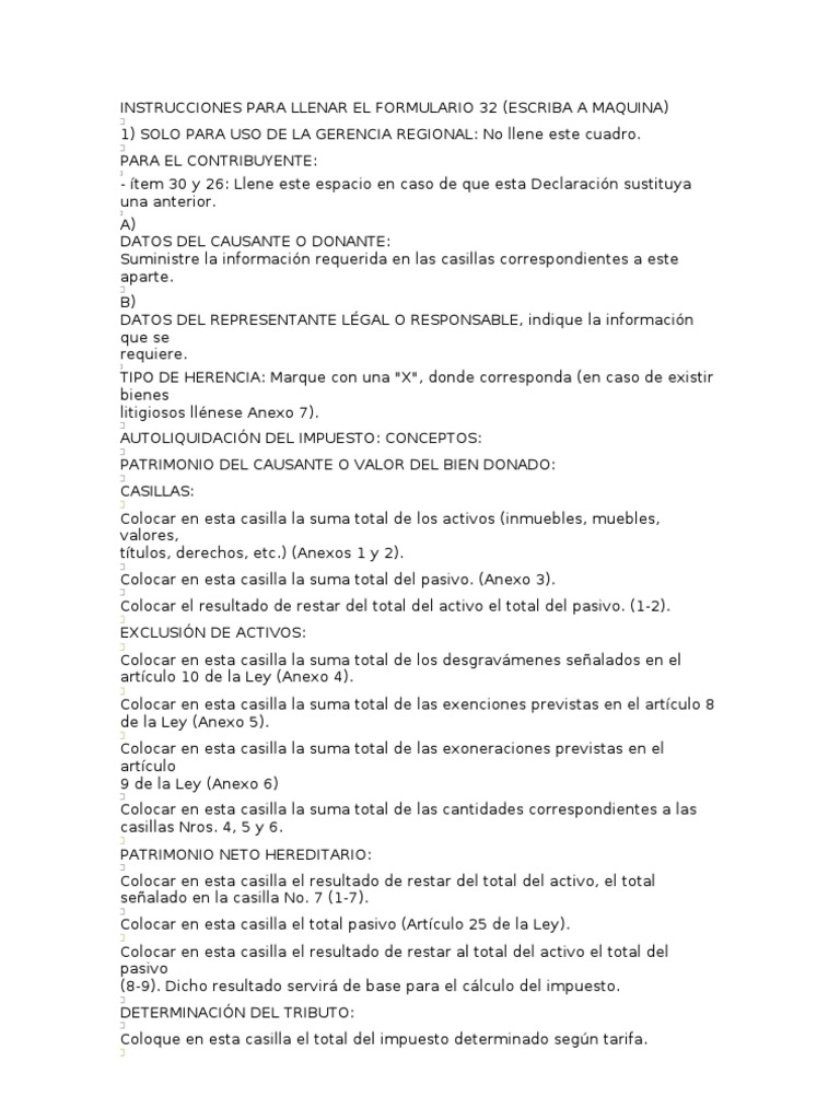 Instrucciones para llenar la Forma 32 | PDF | Herencia | Impuestos