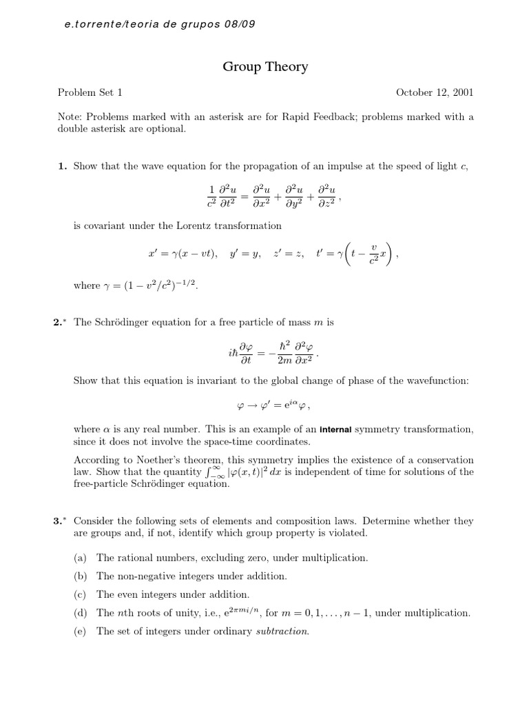 Group Theory Problems | PDF | Group Representation | Group (Mathematics)