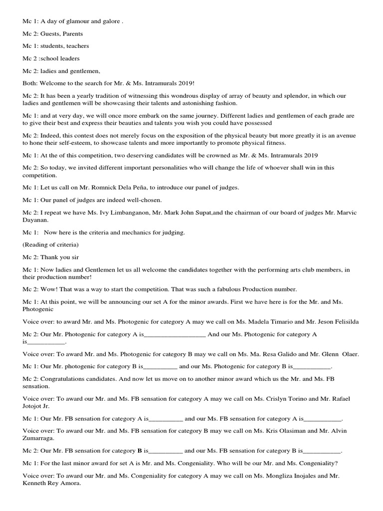 Emcee Script | PDF | Leisure | Lyrics