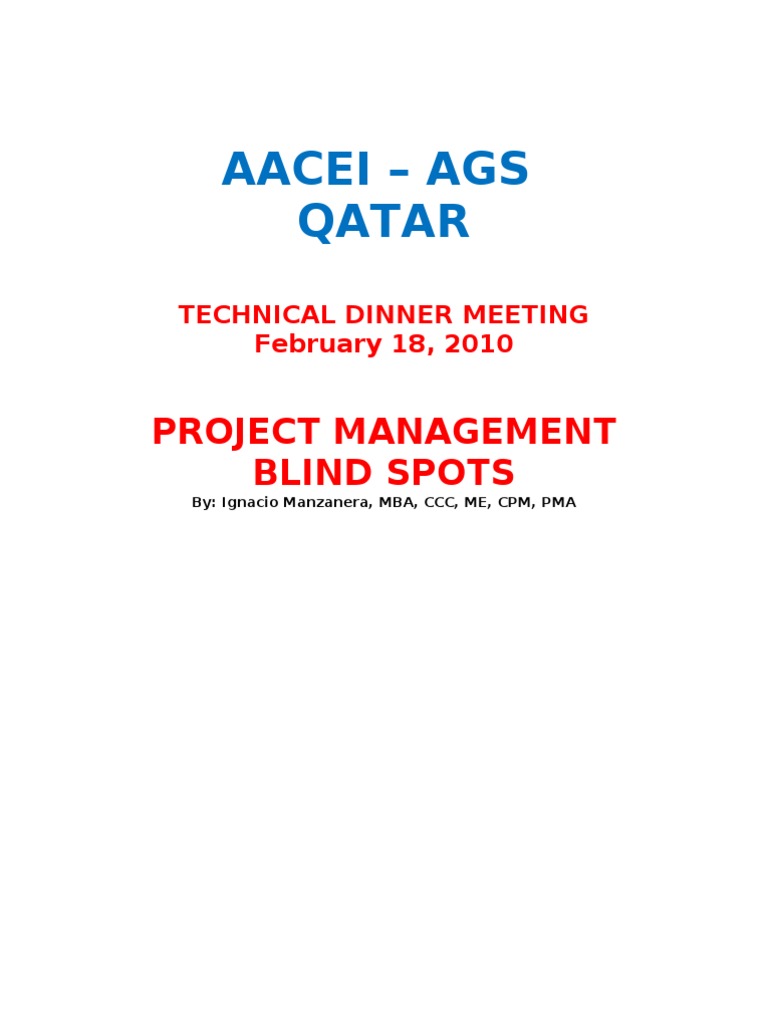 PROJECT MANAGEMENT BLIND SPOTS V 1.0 | PDF | Project Management ...