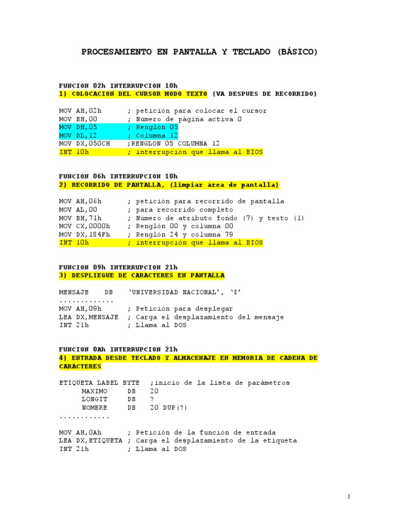 Funciones Assembler | PDF | Teclado | Ascii