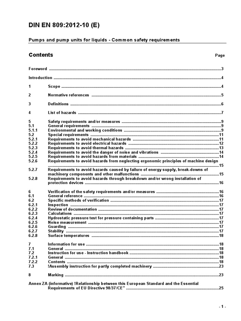 DIN EN 809:2012-10 (E) : Pumps and Pump Units For Liquids - Common ...