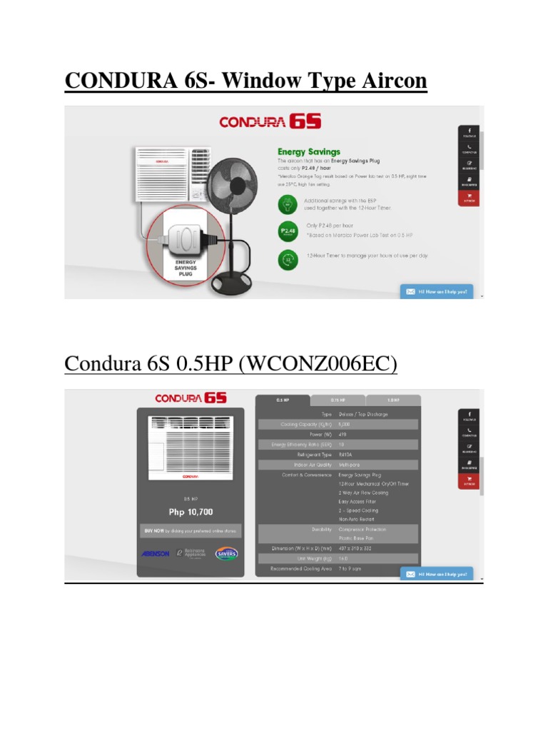 CONDURA Window Type AC Technical Specs | PDF