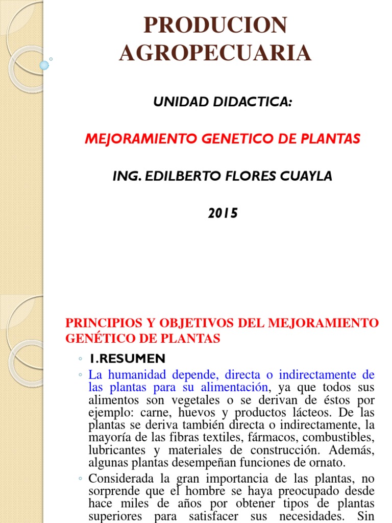 Mejoramiento Genetico de Plantas 1 | PDF | Domesticación | Plantas