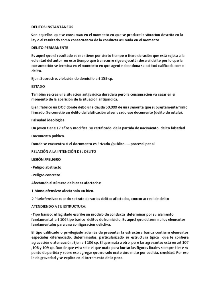 Delitos Instantáneos | PDF | Derecho penal | Homicidio