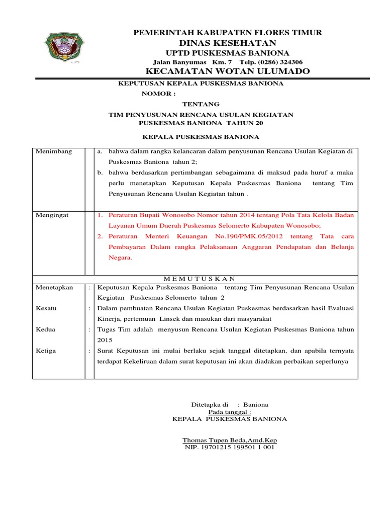 SK Tim Penyusunan Ruk | PDF