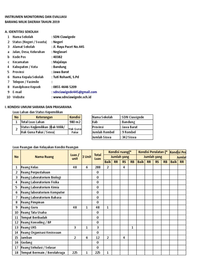 Format Monev Sarpras 2019 | PDF