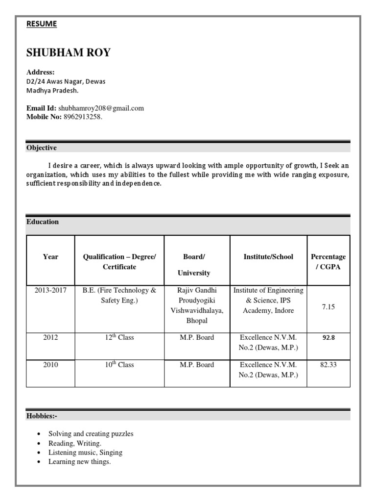 Resume Format | PDF | Behavior Modification | Learning