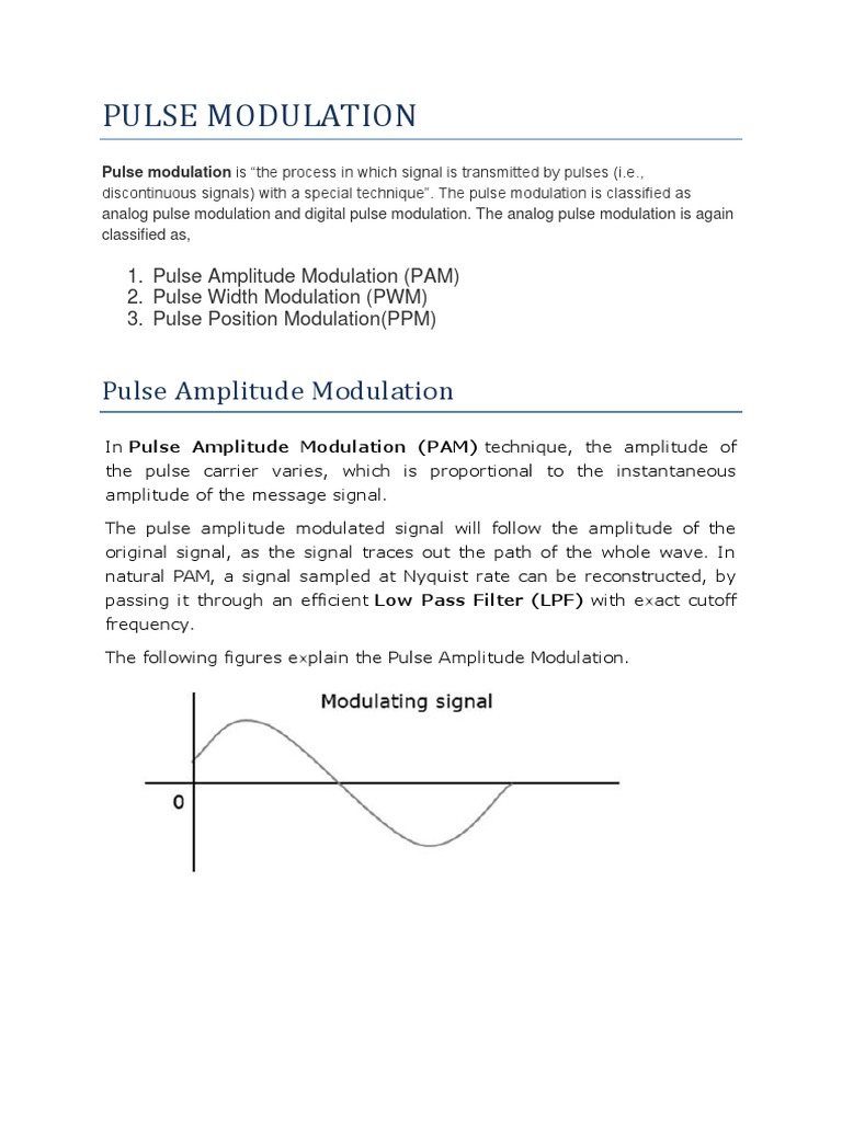 Pulse Amplitude Modulation | PDF | Modulation | Sampling (Signal ...