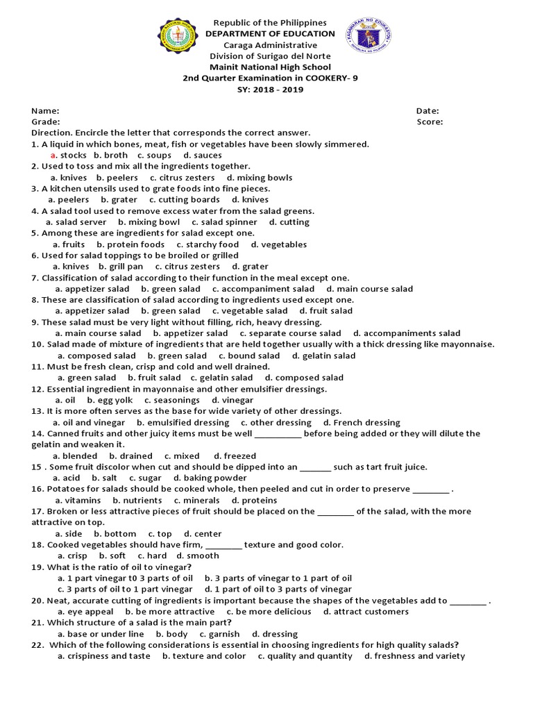 2nd Quarter-cookery 9 | Mayonnaise | Salad