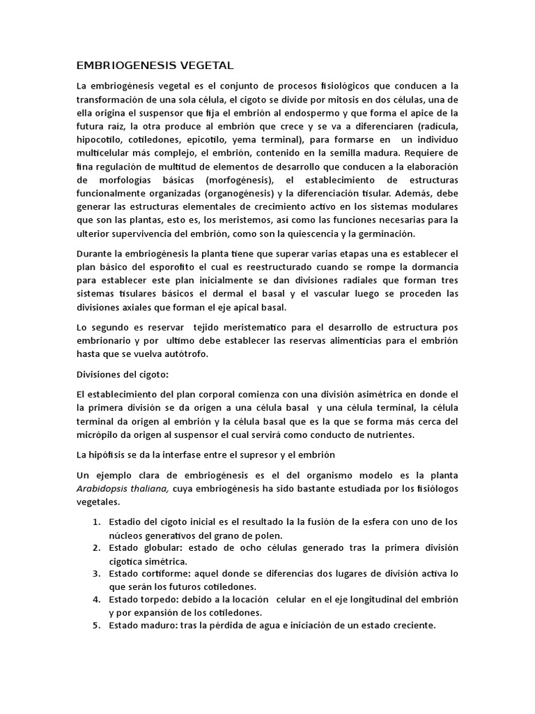 Embriogénesis Vegetal: Proceso y Fases | PDF | Ramas de la botánica ...