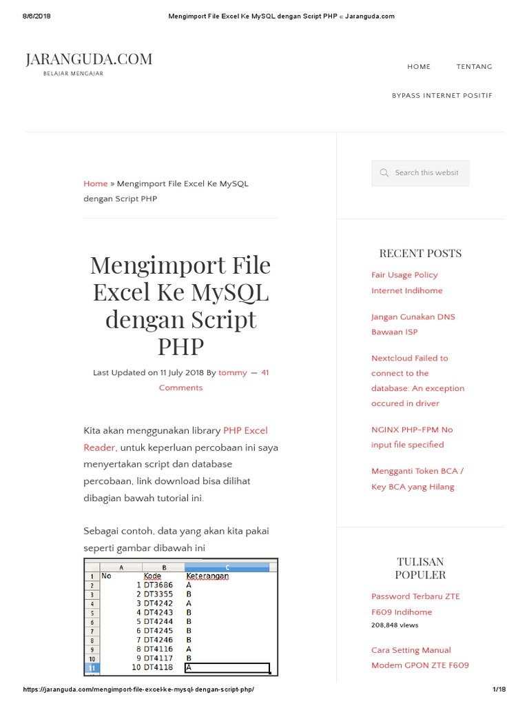 Mengimport File Excel Ke MySQL Dengan Script PHP Jaranguda PDF | PDF