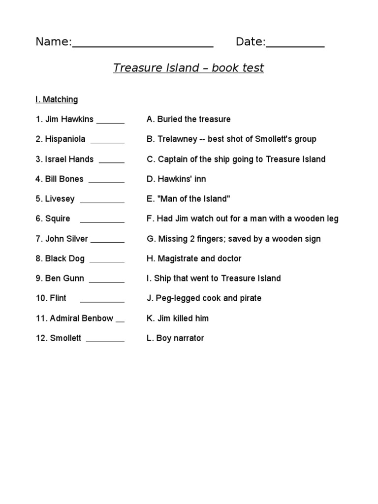 Treasure Island Test | PDF | Treasure Island | Violence