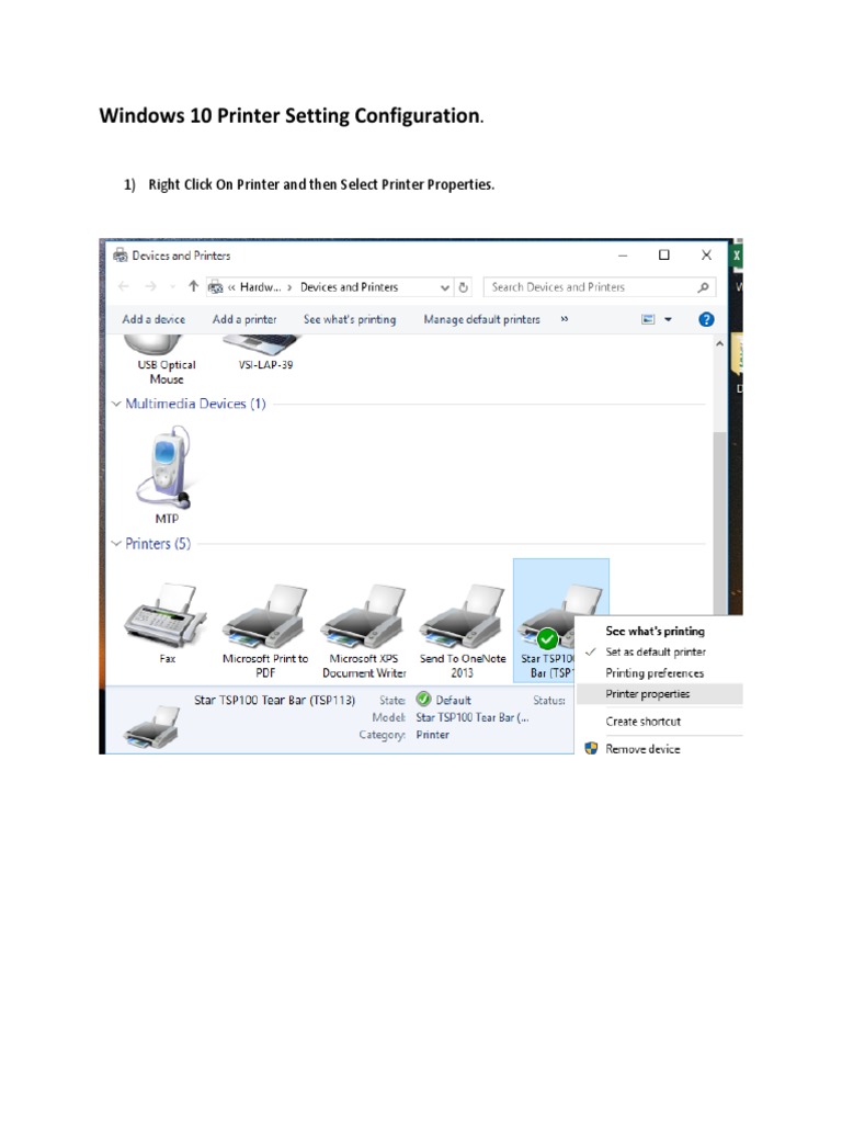 Windows 10 Printer Setting Configuration: 1) Right Click On Printer and ...
