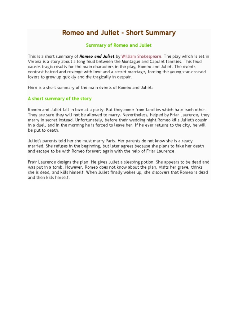 Romeo and Juliet Summary | PDF