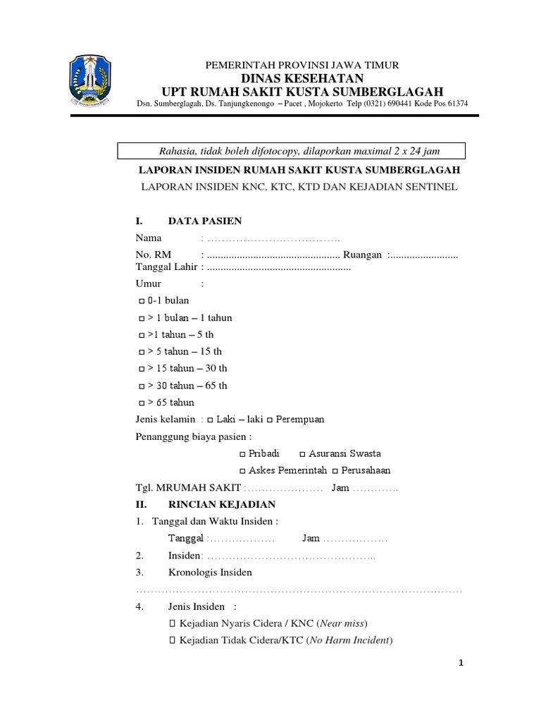 Formulir Lap. KTD KNC KTC KPC Sentinel | PDF
