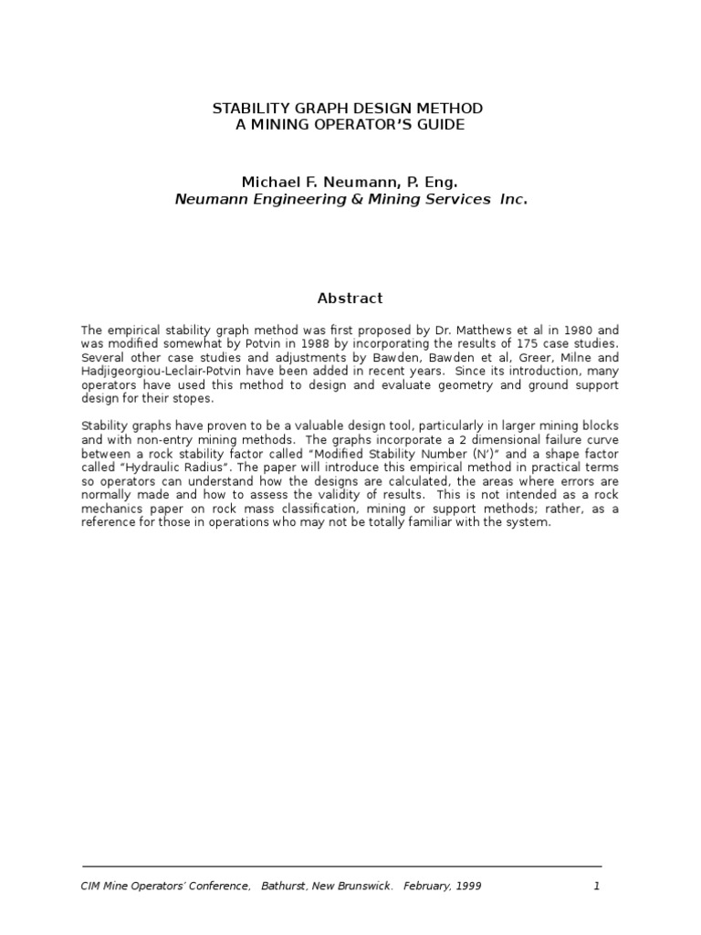 Neumann Engineering & Mining Services Inc.: Stability Graph Design Method A Mining Operator'S ...