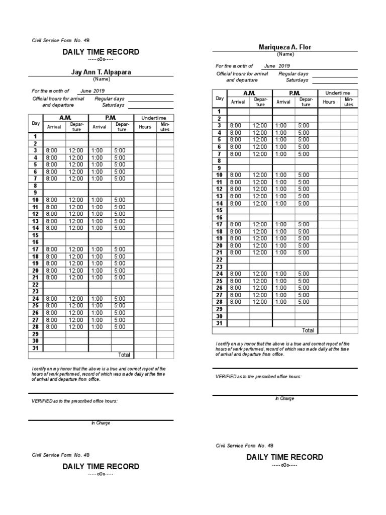 Jay Ann T. Alpapara's Daily Time Records for June 2019 | PDF | Teaching ...