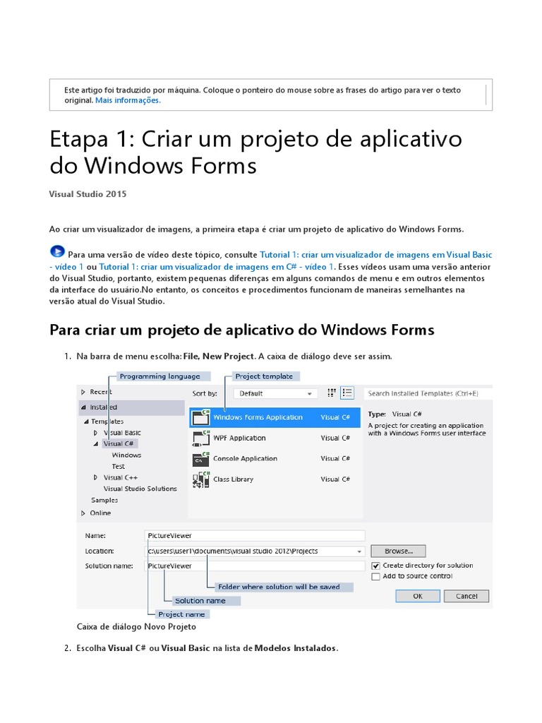 Etapa 1 - Criar Um Projeto de Aplicativo Do Windows Forms | PDF | Microsoft Visual Studio ...
