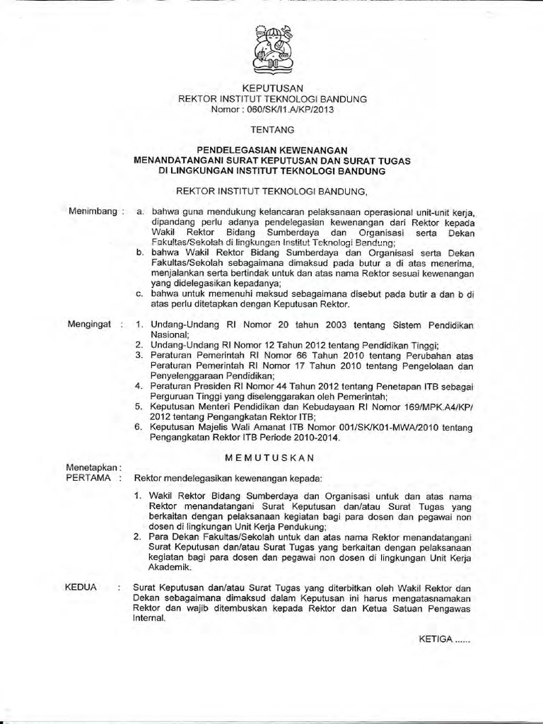 060 SK Rektor Tentang Pendelegasian Kewenangan Menandatangani Surat ...