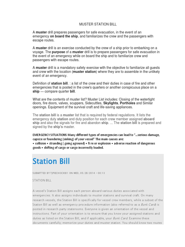 Muster Station Bill | PDF | Ships | Emergency Evacuation