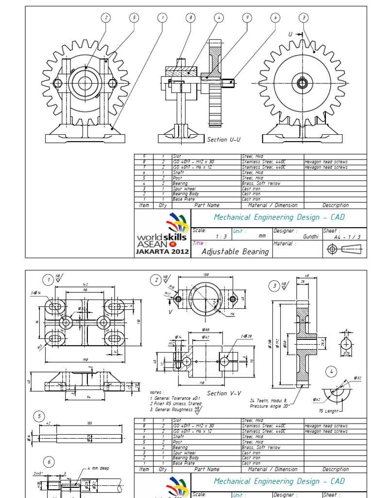 Adjustable Bearing Assembly: Detailed Drawings and Parts List | PDF ...
