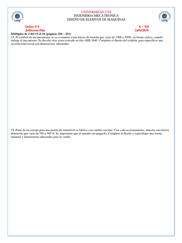 Deber 9 | PDF | Acero | Aluminio