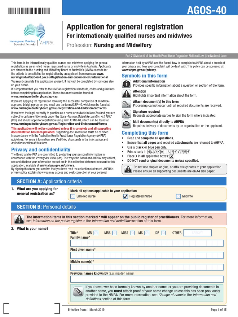 Application For General Registration As An Enrolled Nurse Registered ...
