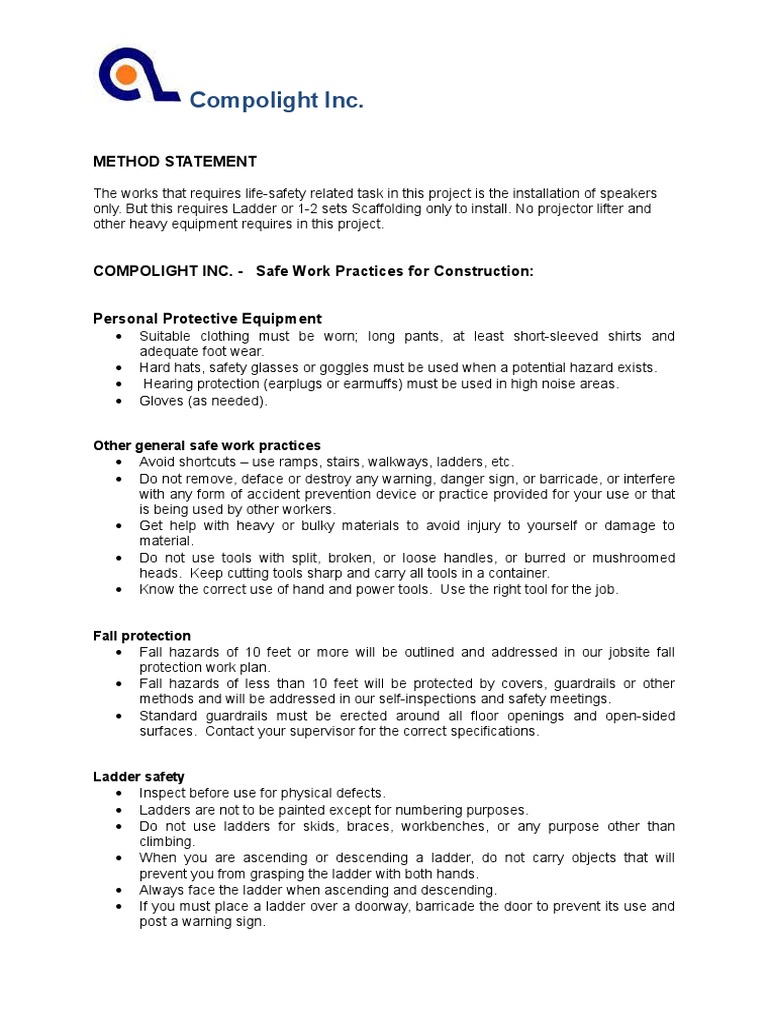 Method Statement | PDF | Ladder | Scaffolding