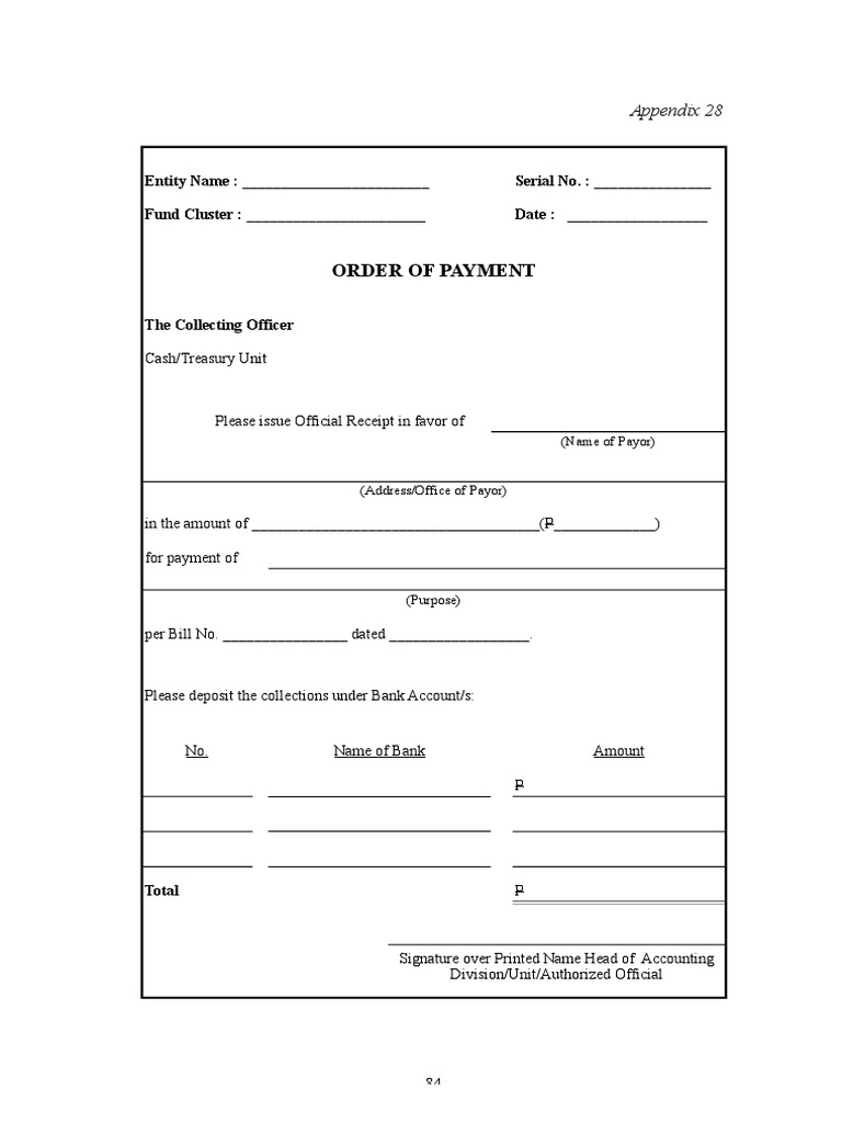 Appendix 28 Order of Payment | PDF