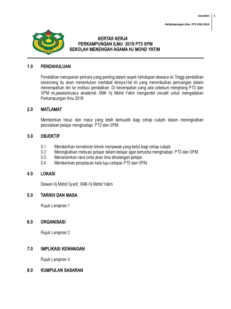 Kertas Kerja - Perkampungan Ilmu SPM Pt3 2019 | PDF