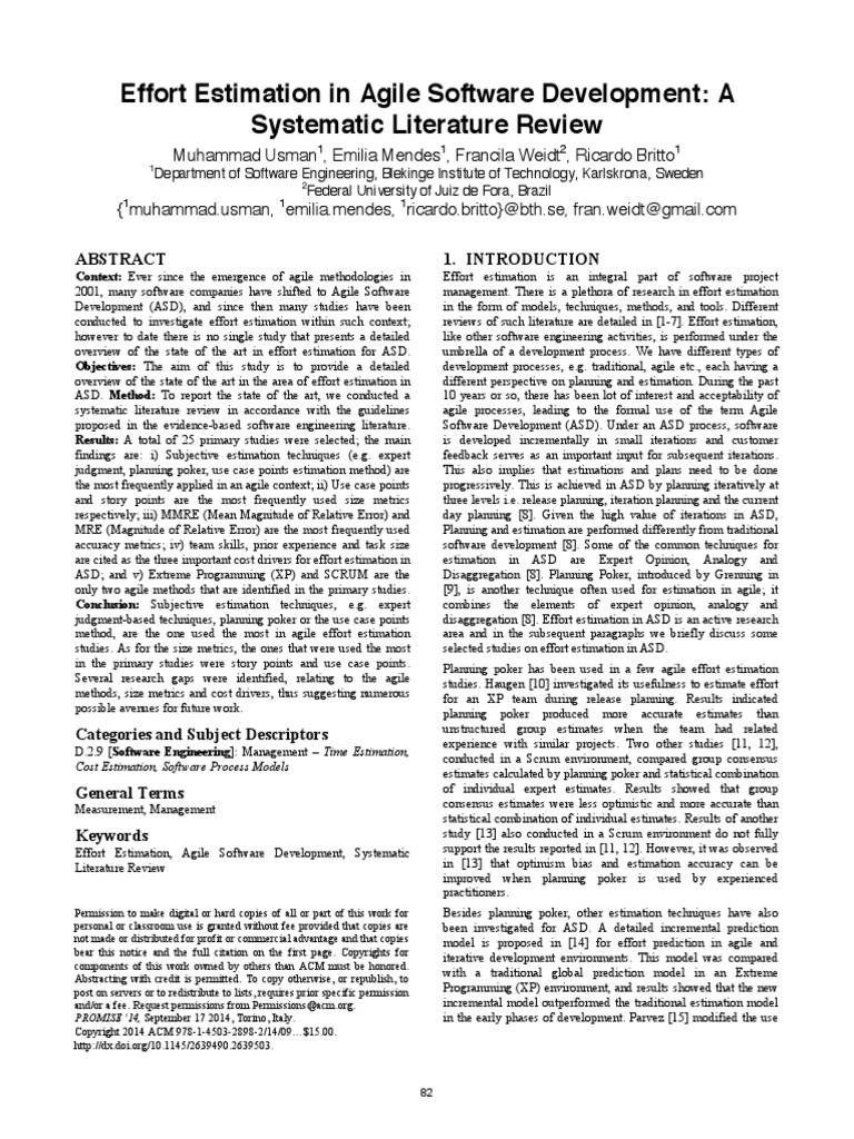 Effort Estimation In Agile Software Development A Systematic Literature Review Pdf Agile