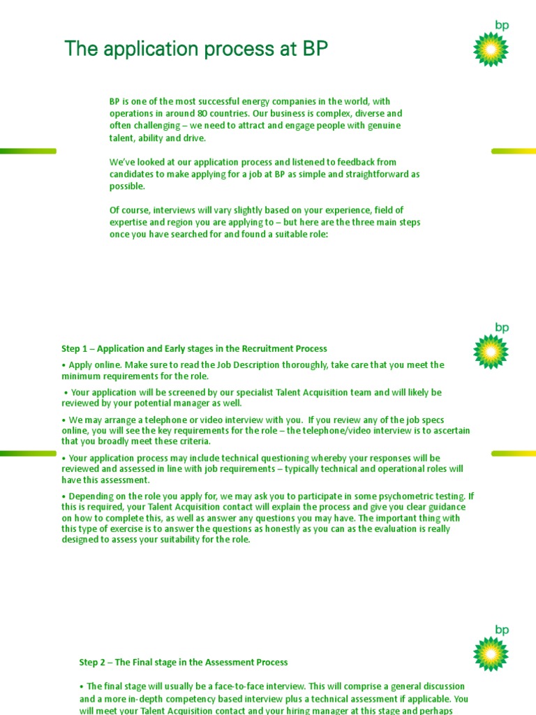 BP Job Application Process Explained | PDF | Recruitment | Interview