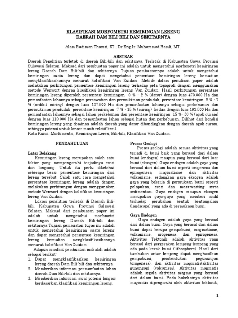 Klasifikasi Morfometri Kemiringan Lereng PDF | PDF