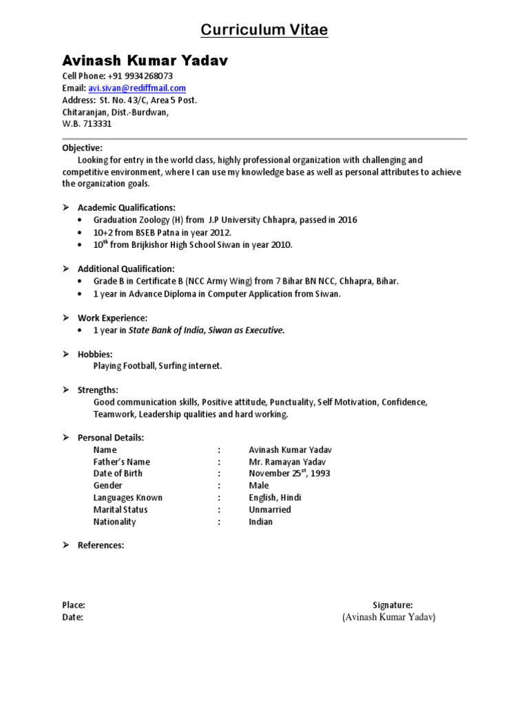 Avinash Kumar Yadav CV and Profile | PDF