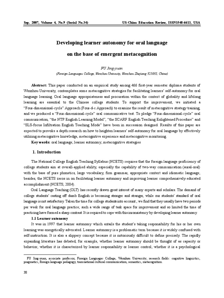 Developing Learner Autonomy | PDF | Metacognition | Self Efficacy
