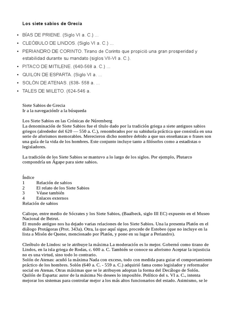 Siete Sabios de Grecia y sus Enseñanzas | PDF | Los antiguos griegos ...