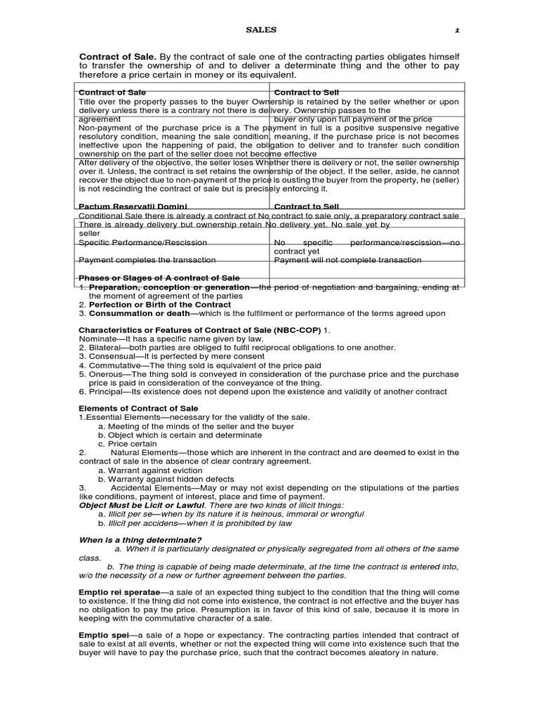 Sales Reviewer | PDF | Private Law | Legal Concepts