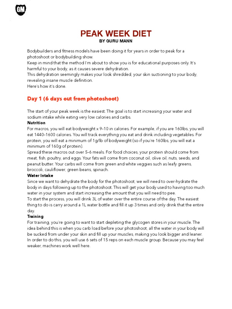 Peak Week Diet by Guru Mann PDF | PDF | Nutrition | Diet & Nutrition