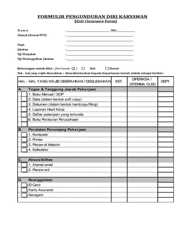 Contoh Exit Clearance | PDF