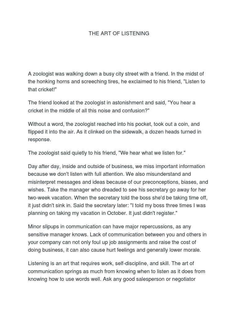 The Art of Listening | PDF | Nonverbal Communication | Psychology