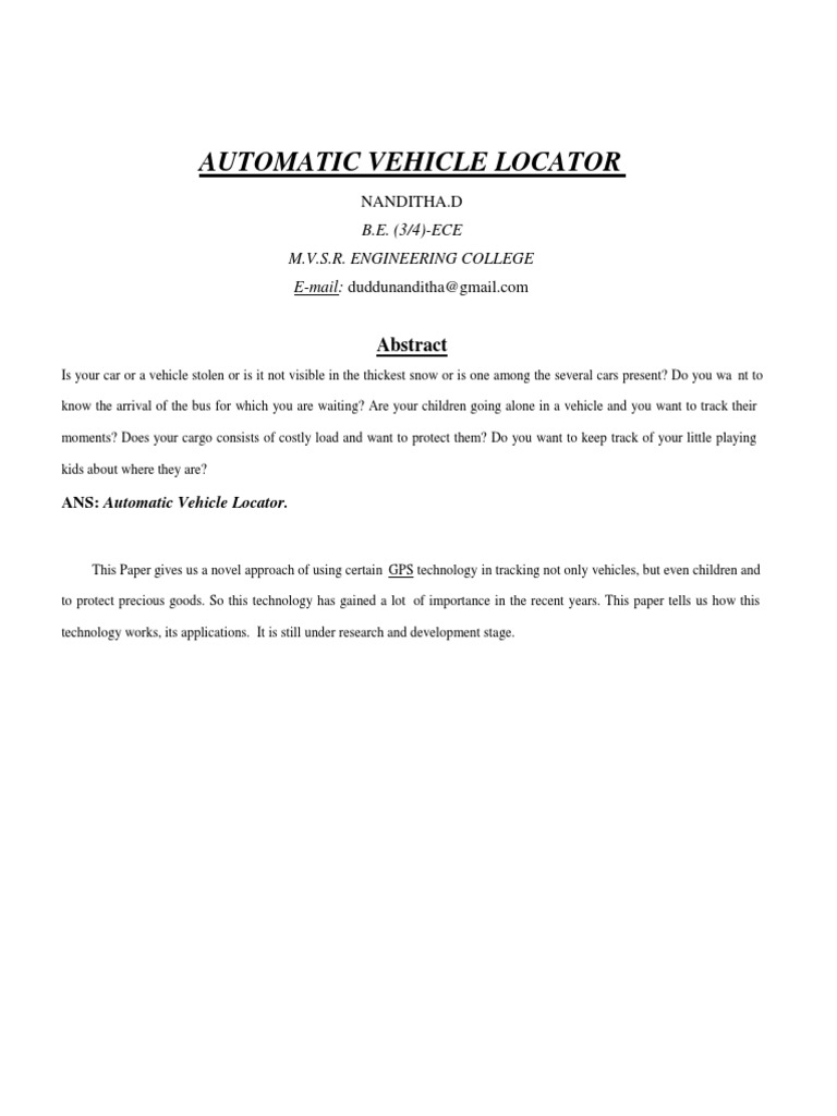 Overview of Automatic Vehicle Locator Systems | PDF | Technology ...