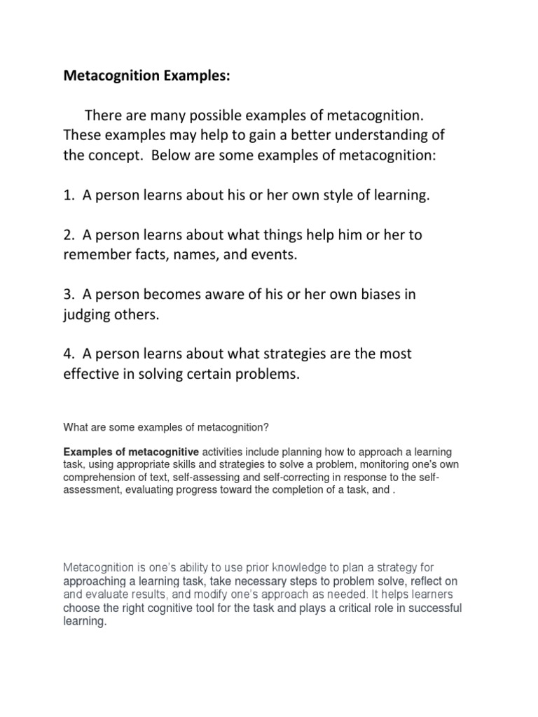 What Are Some Examples of Metacognition | PDF | Metacognition | Education Theory