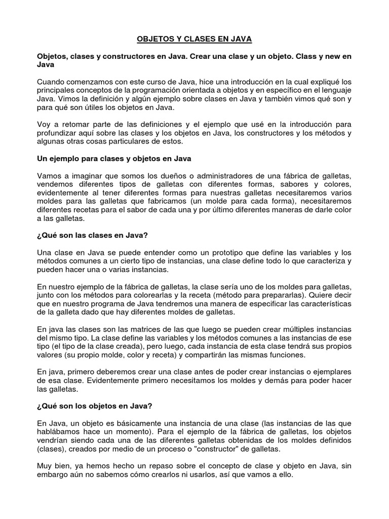 Objetos y Clases en Java PDF | PDF | Objeto (informática) | Constructor ... Objetos y Clases en Java PDF | PDF | Objeto (informática) | Constructor ...