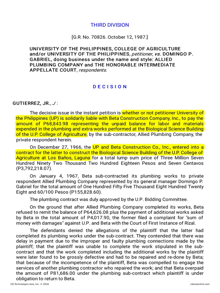 University of the Philippines Held Solidarily Liable with Contractor ...