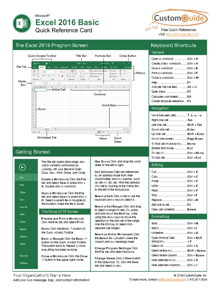 Excel 2016 Quick Reference PDF | PDF | Control Key | Microsoft Excel